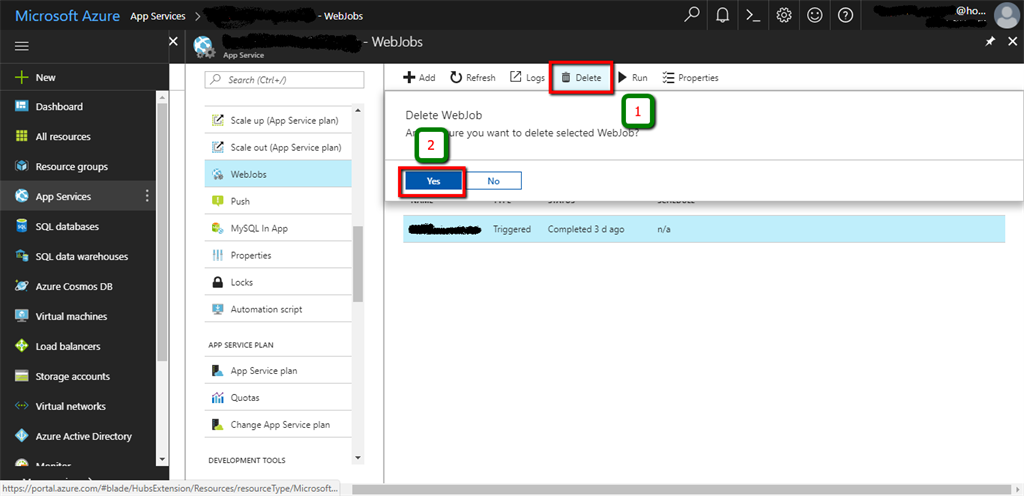 Create, Run, Stop, Refresh, Logs And Delete WebJob In Azure